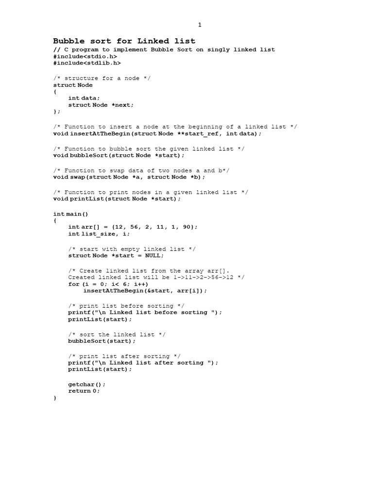 Bubble Sort For Linked List | PDF | Computer Programming | Algorithms ...