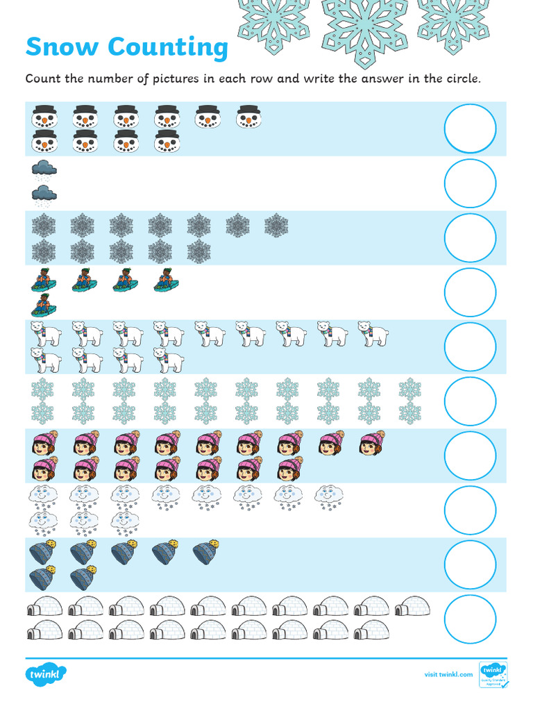 t m 1678463320 Snow Counting Worksheet Up to 20 Ver 1 | PDF
