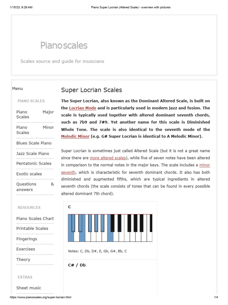 Piano Super Locrian (Altered Scale) - overview with pictures | PDF | Minor Scale | Chord (Music)