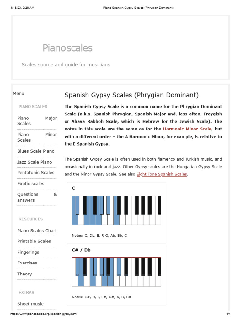 Piano Spanish Gypsy Scales (Phrygian Dominant) | PDF | Musicology | Melody