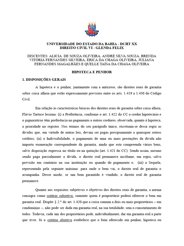Hipoteca e Penhor: Direitos Reais de Garantia | PDF | Sentença ...
