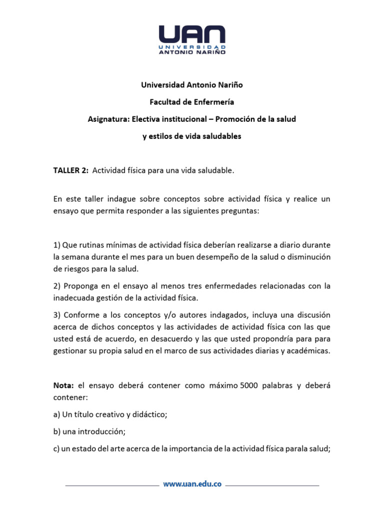 Taller 2. Actividad Física Para Una Vida Saludable 2025-i v2. (1) | PDF