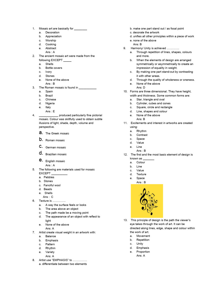 Past Creative Arts Questions | PDF | Color | Vision