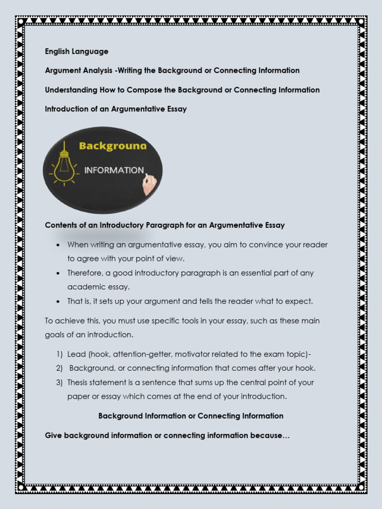 Background Information-Contents of an Argumentative Essay Real (AutoRecovered) | PDF | Essays ...