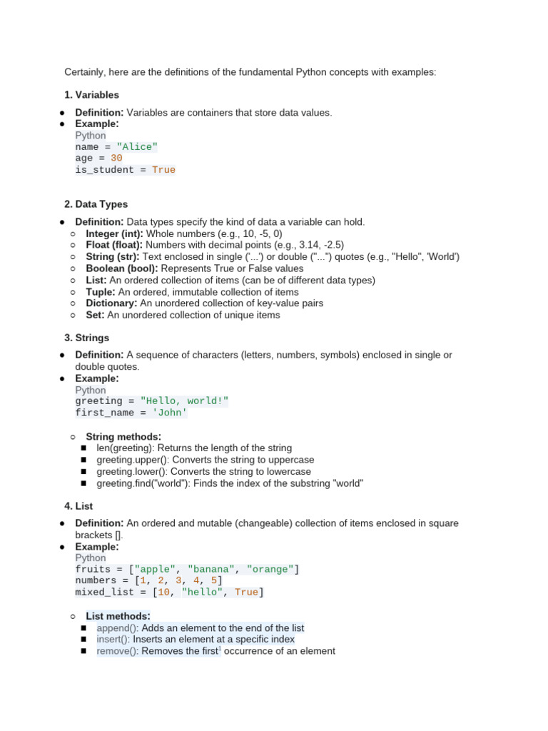 Please Give Me The Definitions For Python With Ex... | PDF | Boolean Data Type | Computer Science