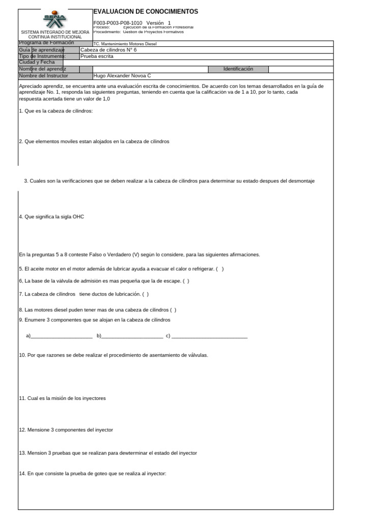 Evaluacion - Guia - Cabeza Cil | PDF