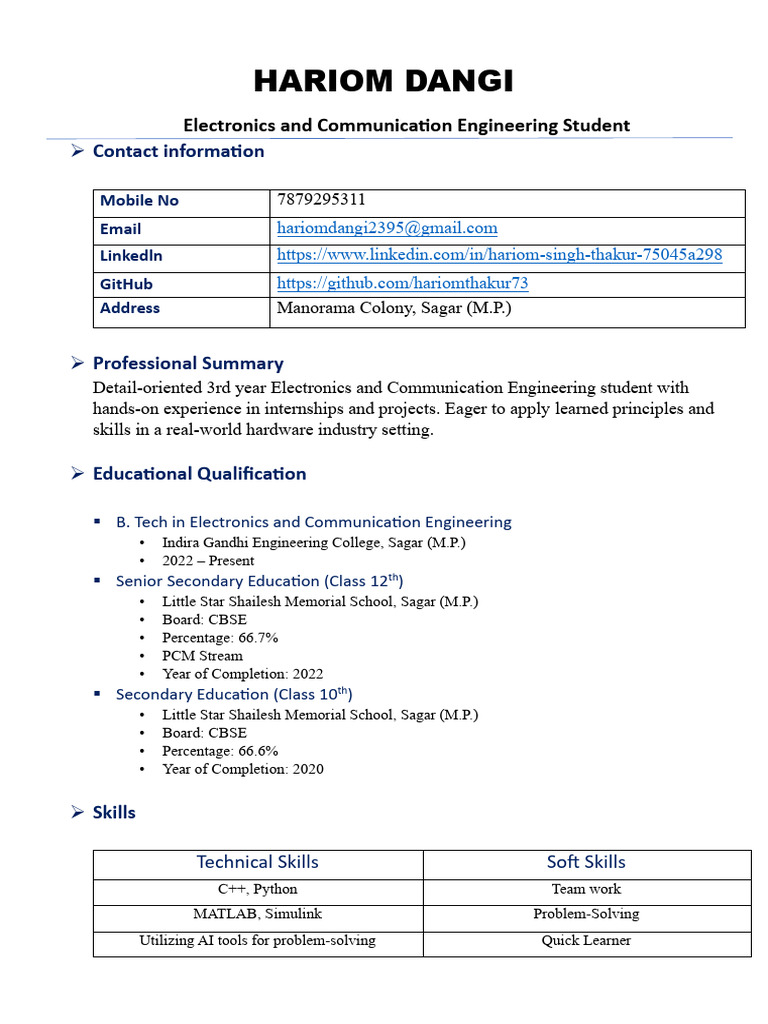 Hariom's Resume-1 | PDF | Artificial Intelligence | Intelligence (AI) & Semantics