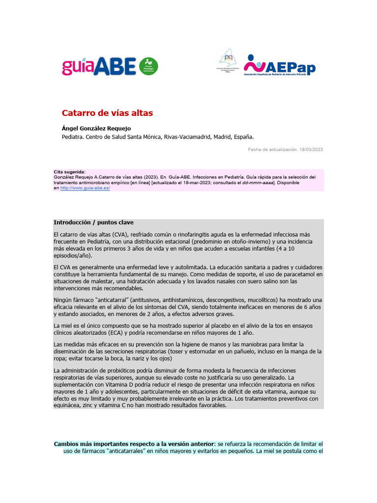 Catarro de Vìas Altas | PDF | Resfriado comun | Medicina CLINICA