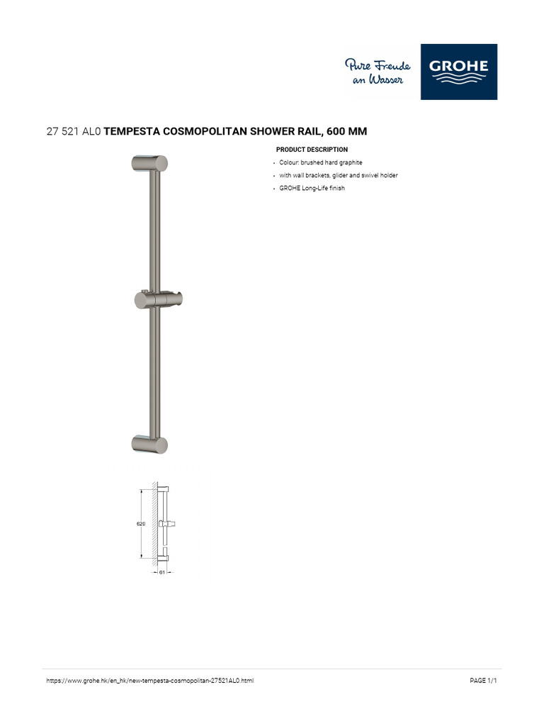Tempesta Cosmopolitan Shower Rail 600mm | PDF