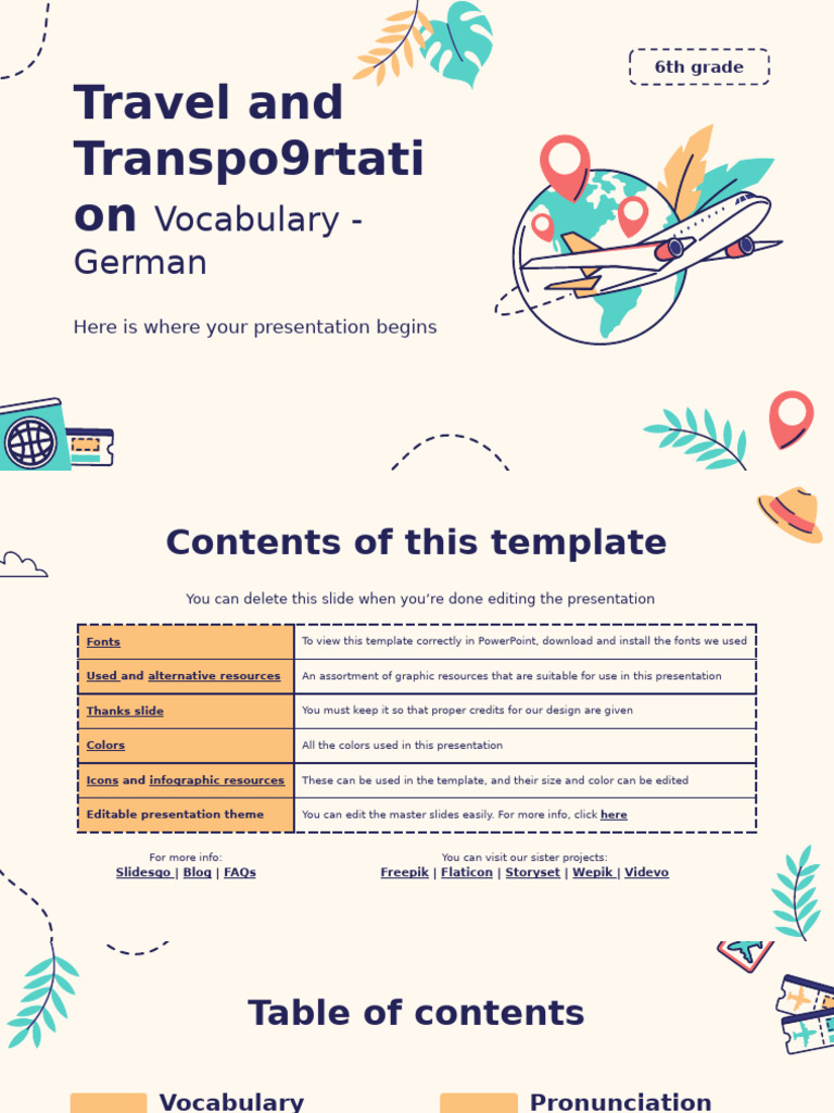 Travel and Transportation Vocabulary - German - 6th Grade by Slidesgo ...