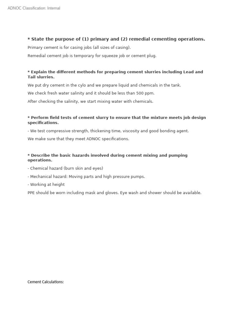 ADNOC Cementing Operations Overview | PDF