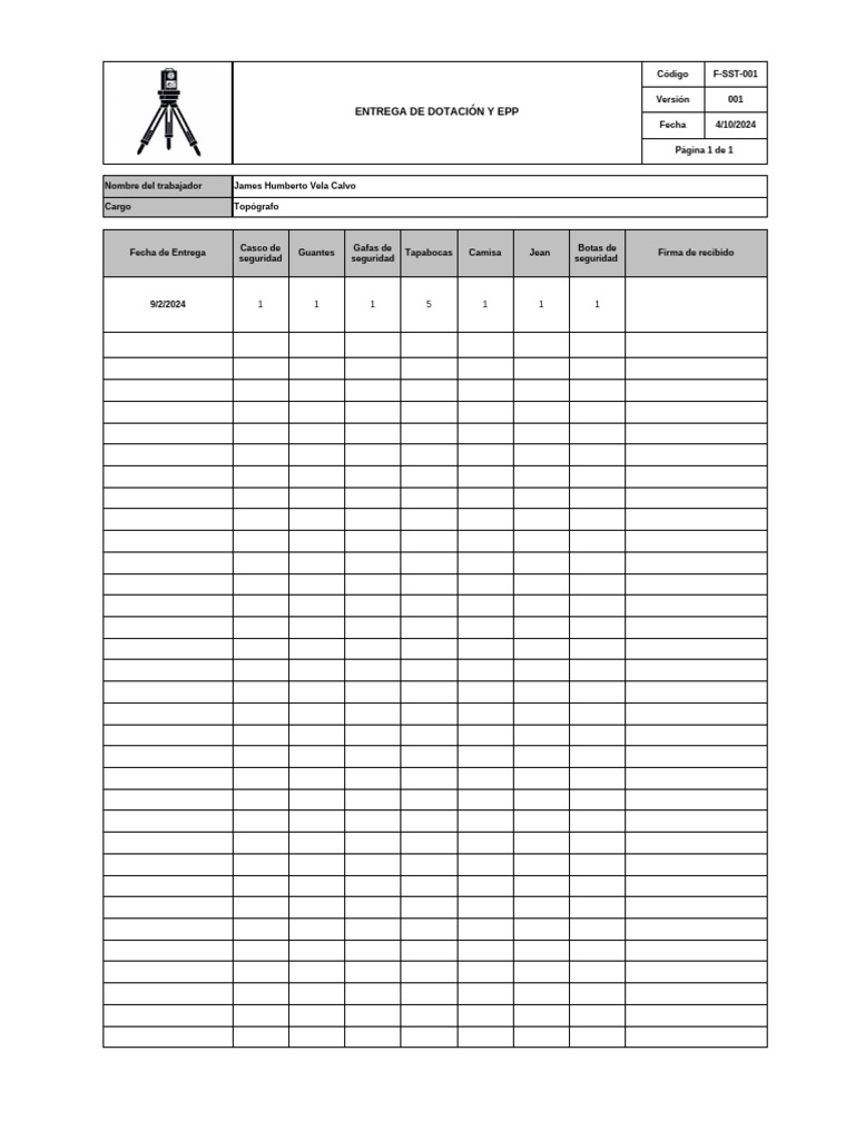FO-SST-001 ENTREGA DE DOTACION Y EPP | PDF