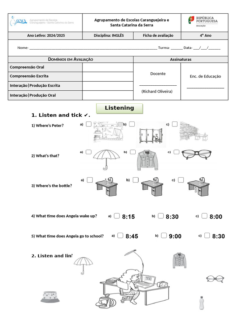 English Assessment for 4th Grade Students | PDF