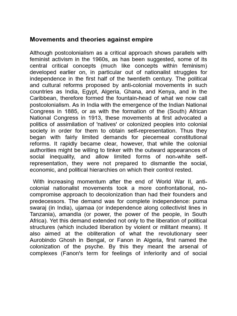 Anti-Colonial Movements and Postcolonialism | PDF | Postcolonialism ...