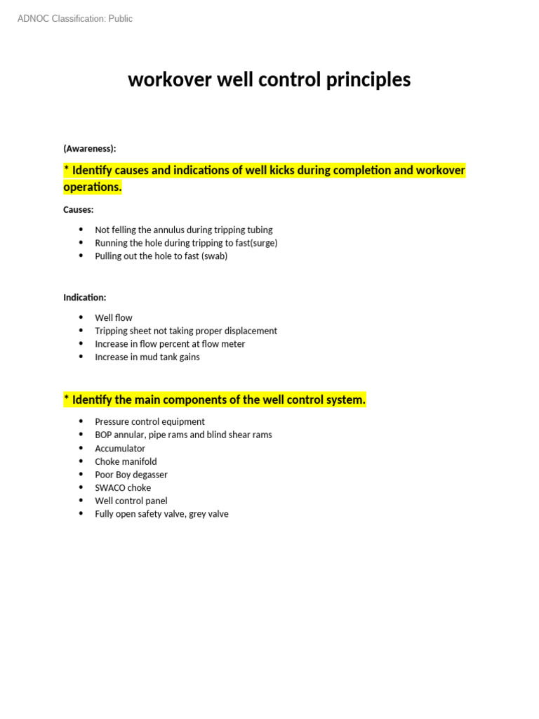 Workover Well Control Principles | PDF