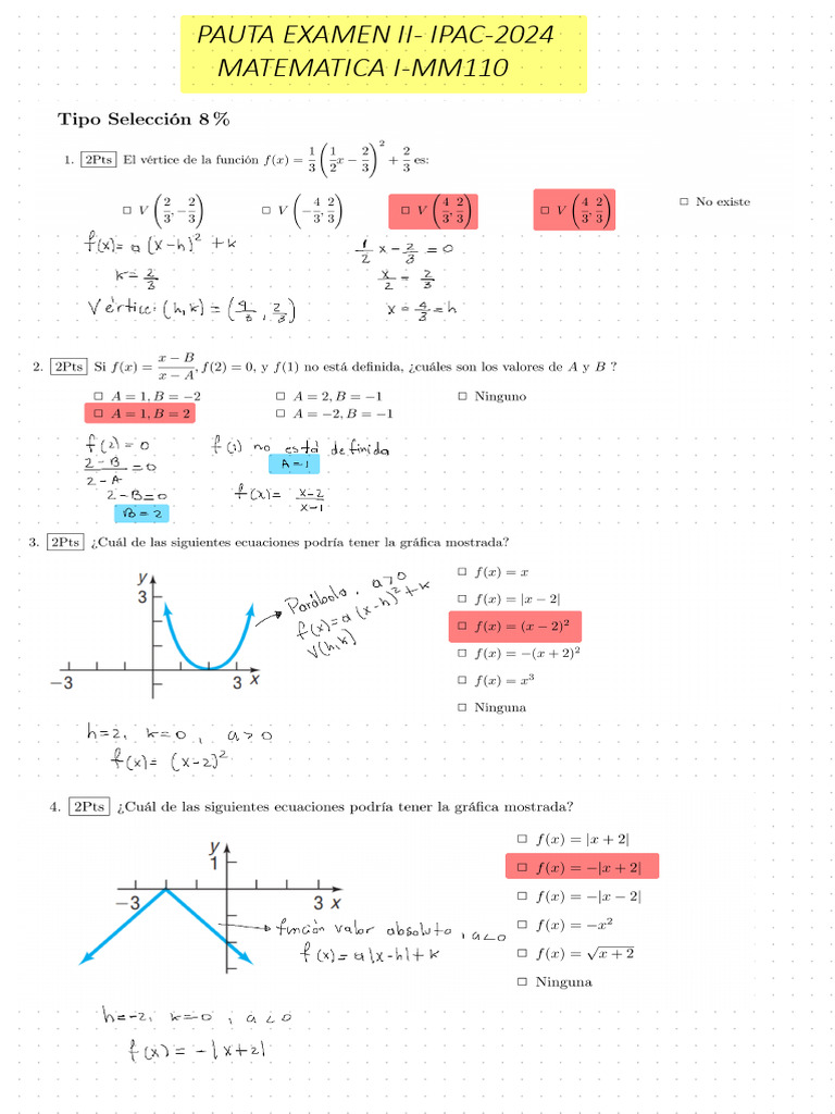 PAUTA E2 P1 2024 MATEMATICA I UNAH - Annotated | PDF