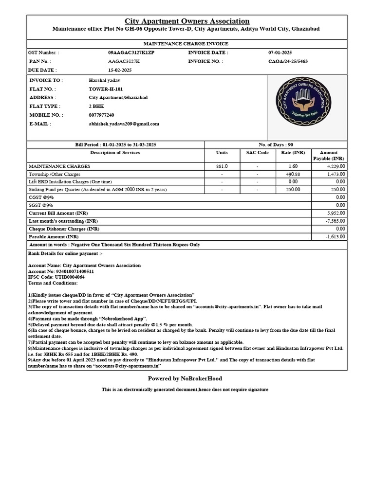 City Apartment Maintenance Invoice | PDF | Cheque | Payments