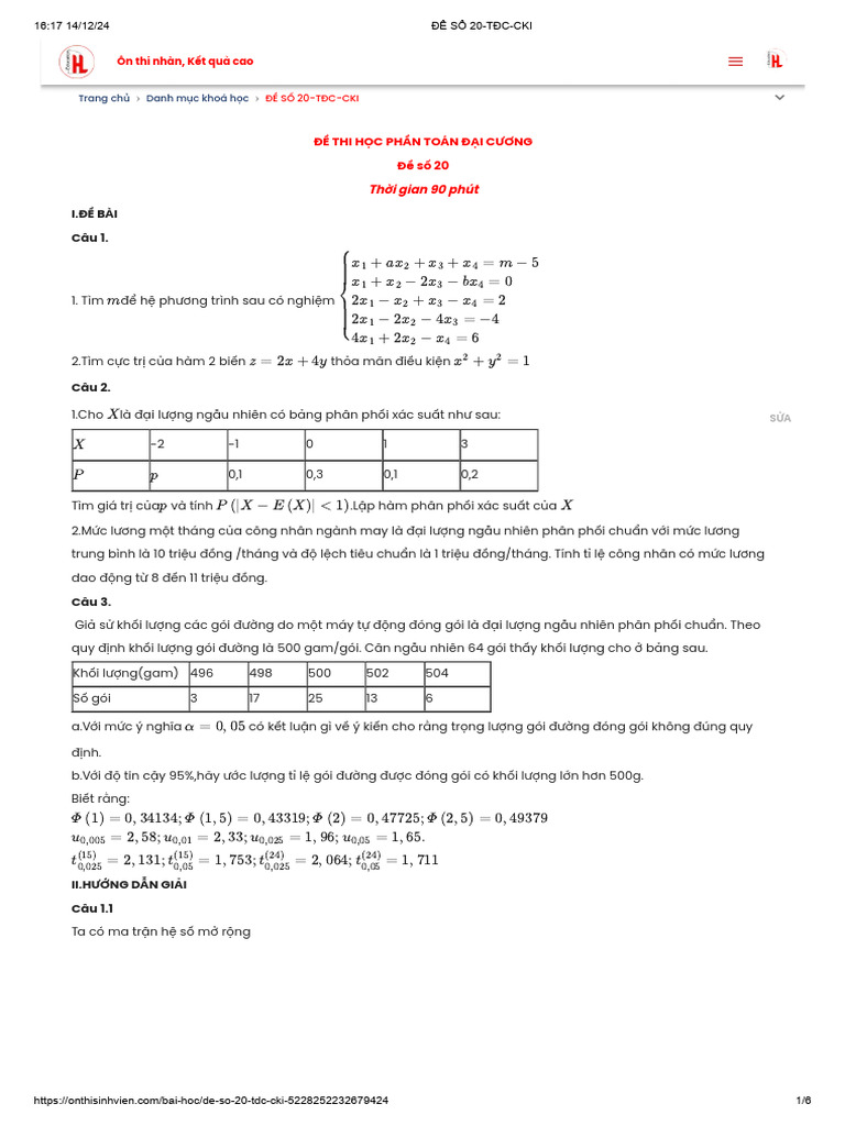 ĐỀ SỐ 20 TĐC CKI tmu | PDF