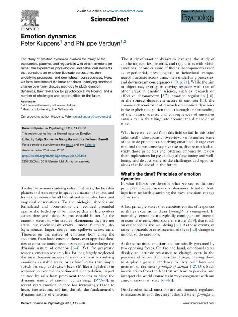 Emotion Dynamics - 2017 - Current Opinion in Psychology | PDF ...