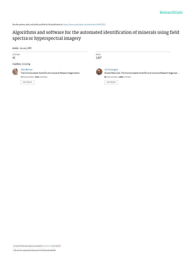 1999 Algorithms and software for the automated identification of minerals using field spectra or ...