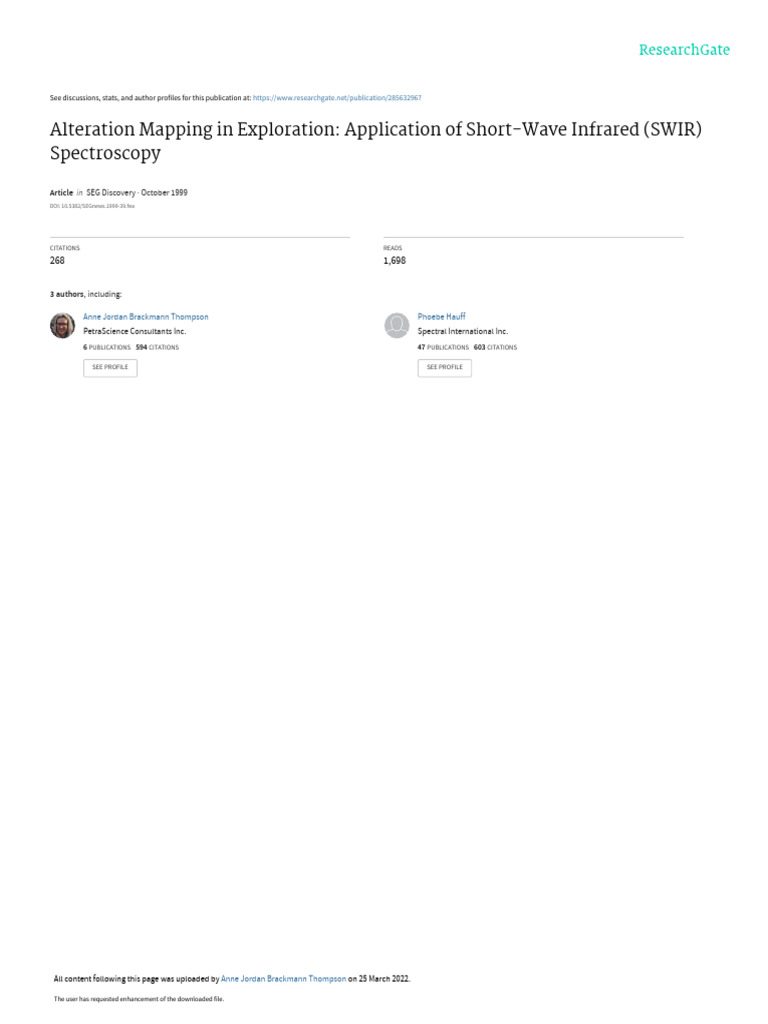 Thompson - Etal 1999 Alteration Mapping in Exploration - Application of Short-Wave Infrared ...