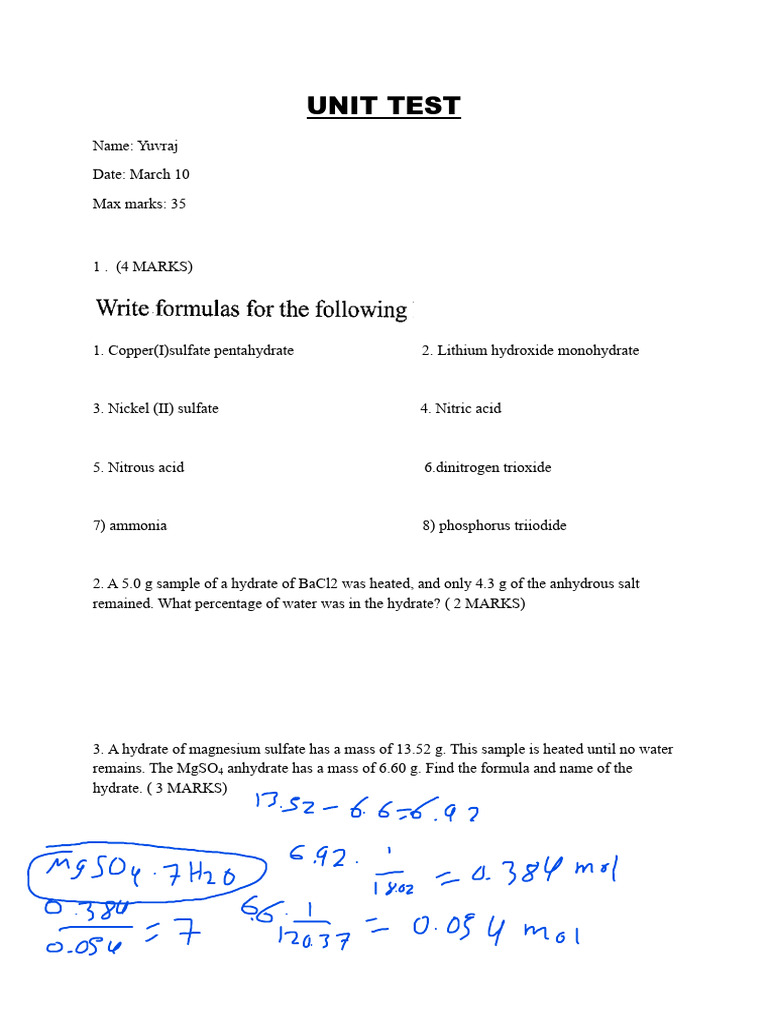 Unit Test-March 10 | PDF