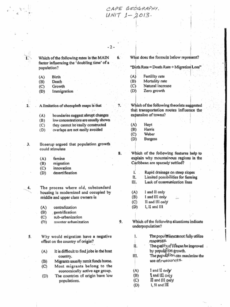 CAPE 2013 U1 P1 | PDF