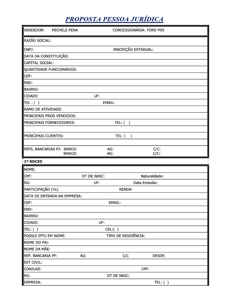 Ficha Cadastral PJ1 | PDF