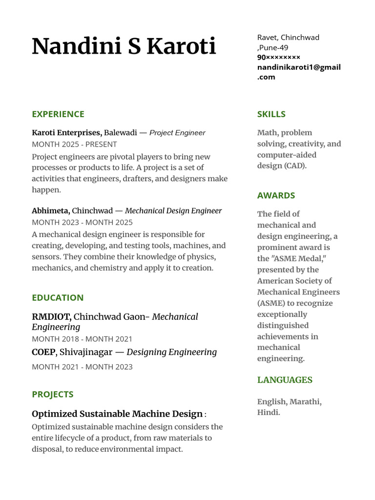 Nandini S Karoti: Experience Skills | PDF