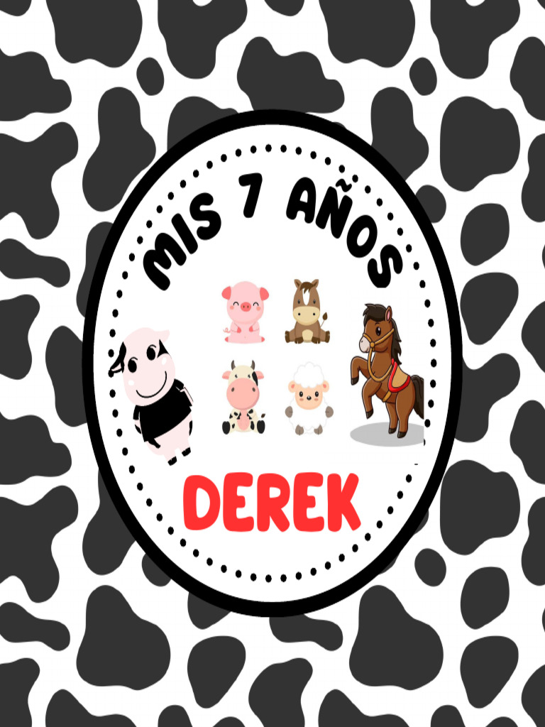 Sticker Circular Cumpleaños Vaca Infantil Rosa y Negro | PDF
