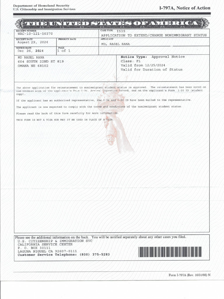 I-797 Petition Approval Notice | PDF