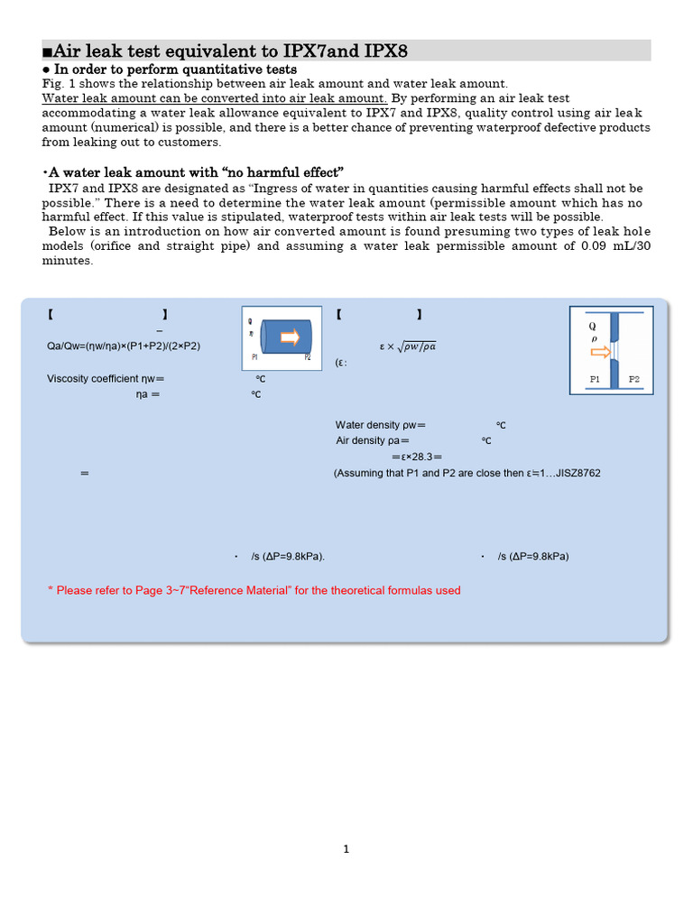 Air Leak Testing for IPX7/IPX8 Standards | PDF | Pressure | Fluid Dynamics