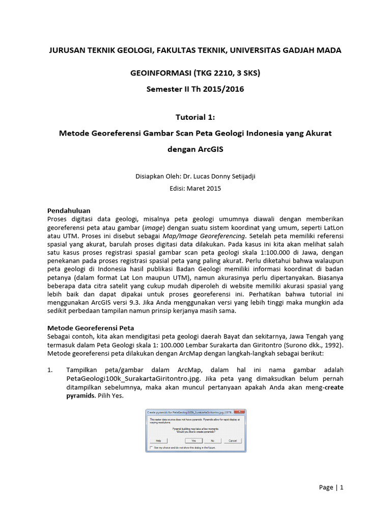 Geoinformasi 2016 - Tutorial 1 - Metode Georeferensi Gambar Scan Peta Geologi Dengan ArcGIS | PDF