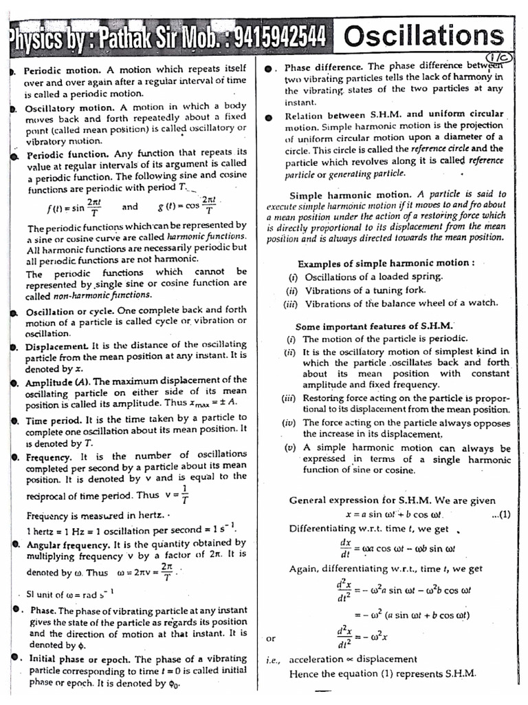 Oscillations Notes Pdf