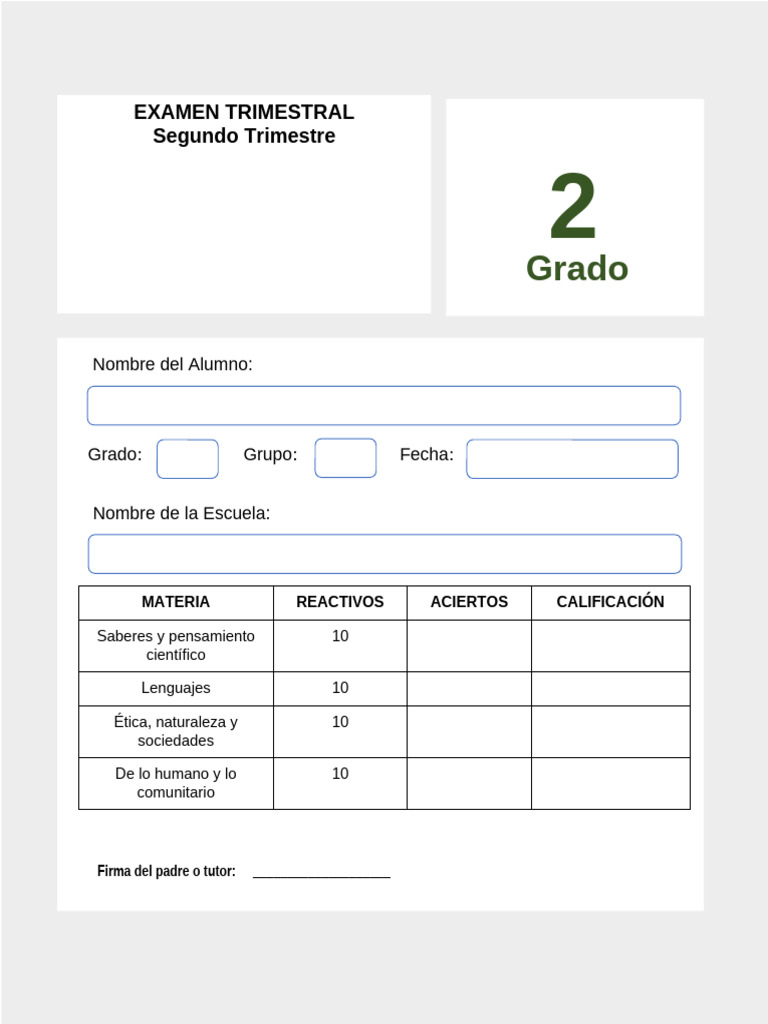 Formato Examen 2º Prima Rosy | PDF