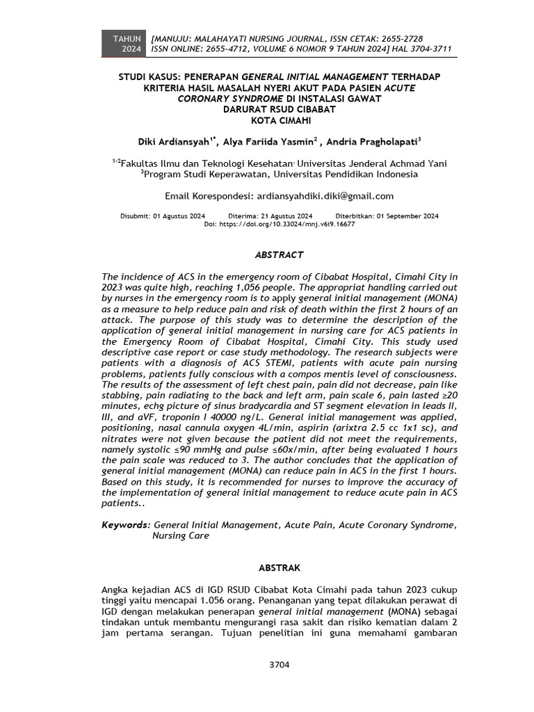 STUDI KASUS - PENERAPAN GENERAL INITIAL MANAGEMENT TERHADAP KRITERIA HASIL MASALAH NYERI AKUT ...