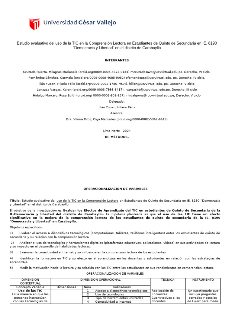 Operacionalizacion de Variables 6.7 | PDF | Tecnología de información y comunicaciones ...
