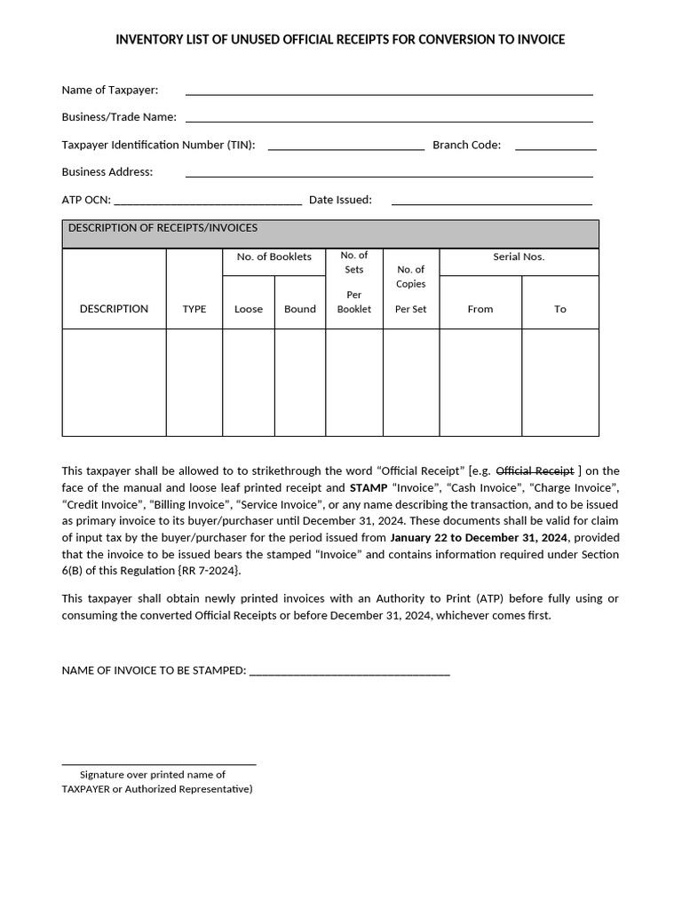 Inventory of Unused or For Conversion To Invoice | PDF