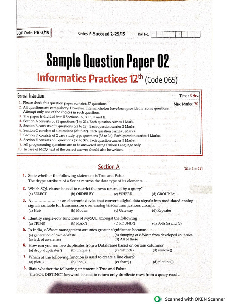 Sample Paper 2 | PDF
