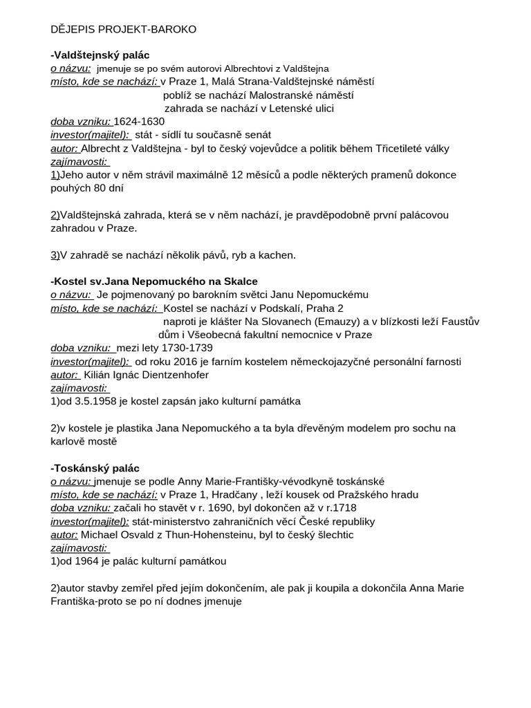 Dějepis Projekt-Baroko | PDF