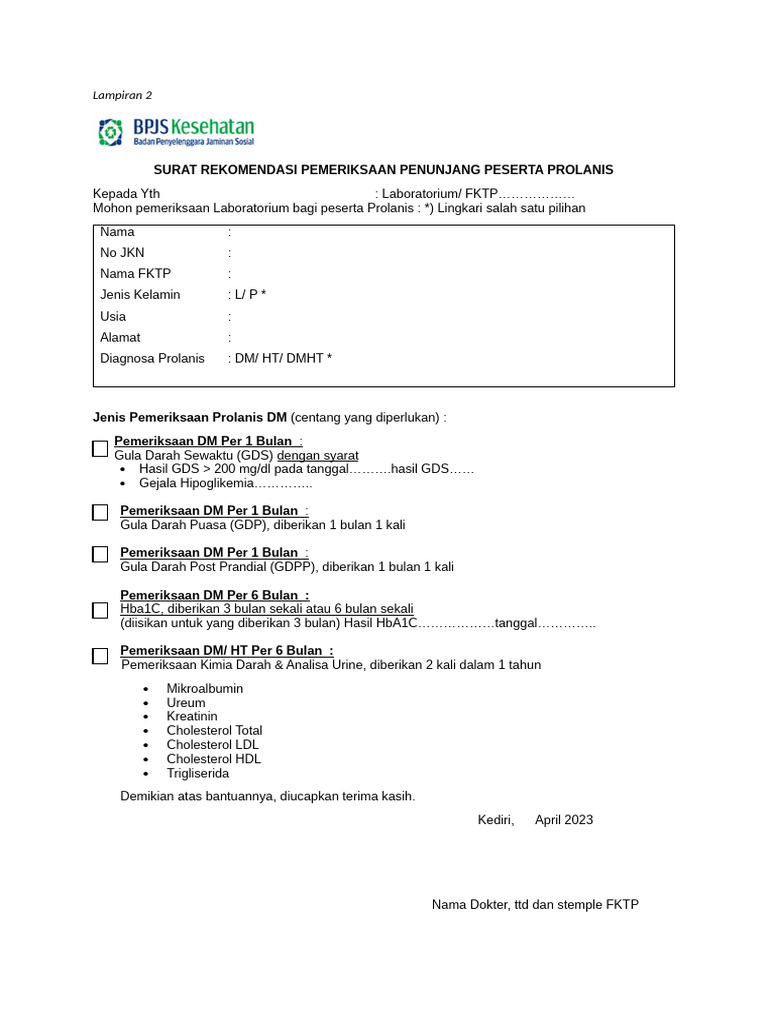 Lampiran Pengantar Prolanis DMHT | PDF