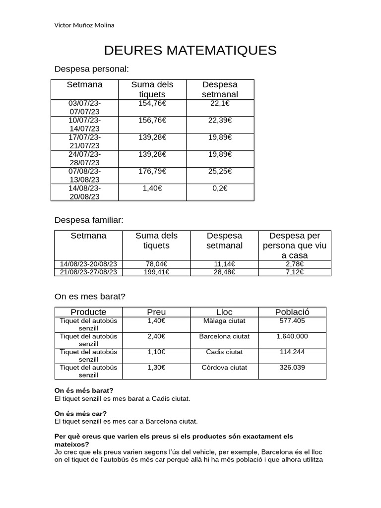 Deures de Matematiques | PDF