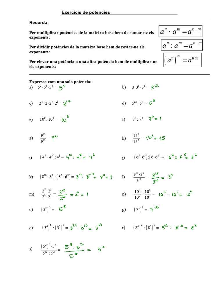 Potències Bàsic (Solucions) | PDF