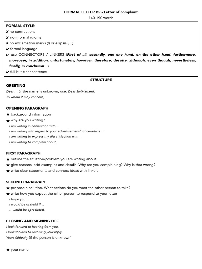 Formal Complaint Letter Structure B2 | PDF