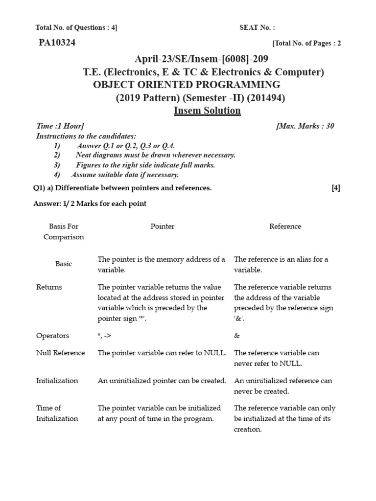 OOP SPPU Insem Solution April 2023.docx-1 | PDF | Class (Computer Programming) | Method ...
