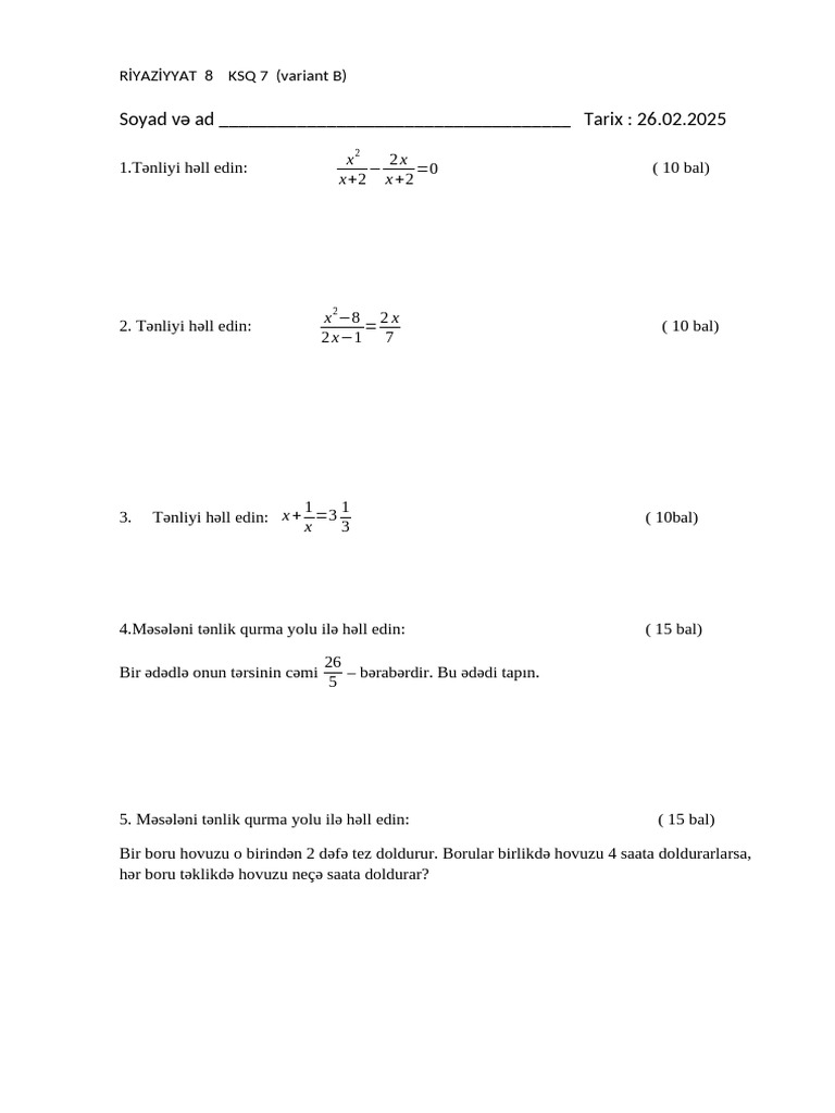 RİYAZİYYAT 8 KSQ 6 b variant | PDF