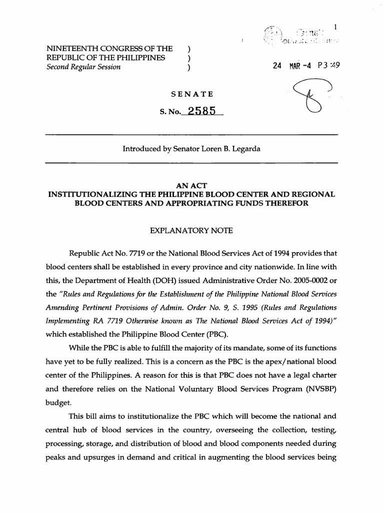 Philippine Blood Center Act Overview | PDF | Taxes | United States Congress