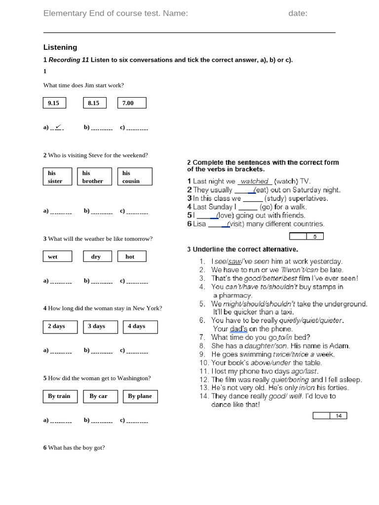 Adults 2 End of Year Test | PDF
