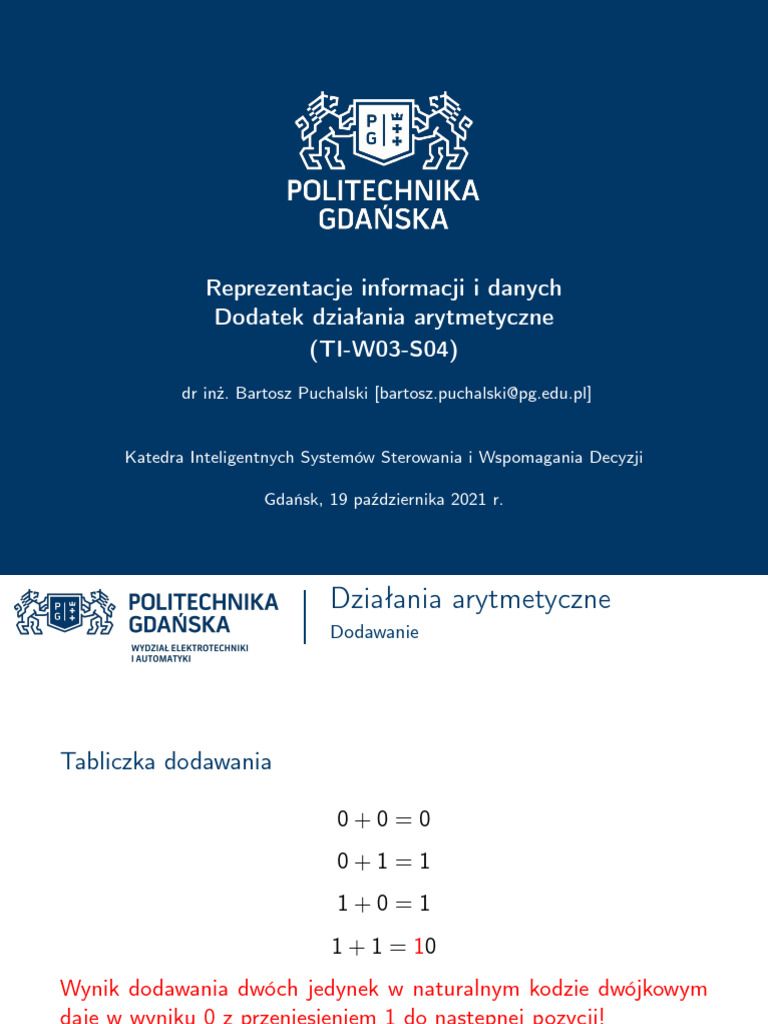 TI-W03-S04 Reprezentacja Informacji I Danych. Dodatek. | PDF