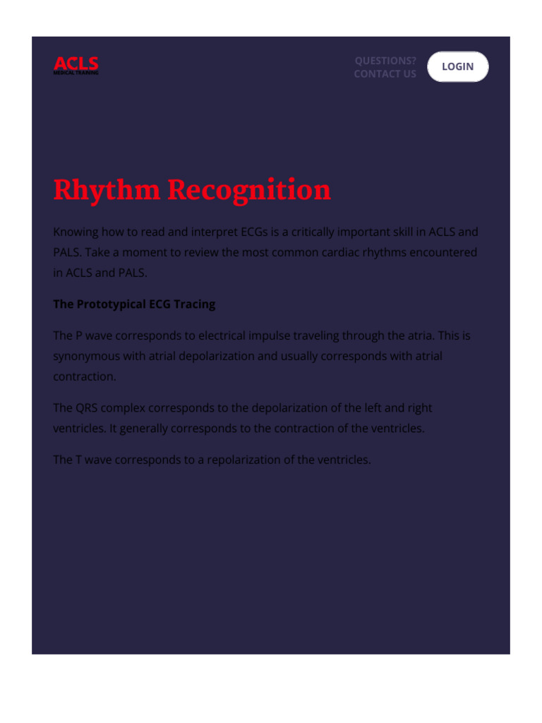 ACLS Rhythm Recognition Guide | PDF | Electrocardiography | Cardiac ...